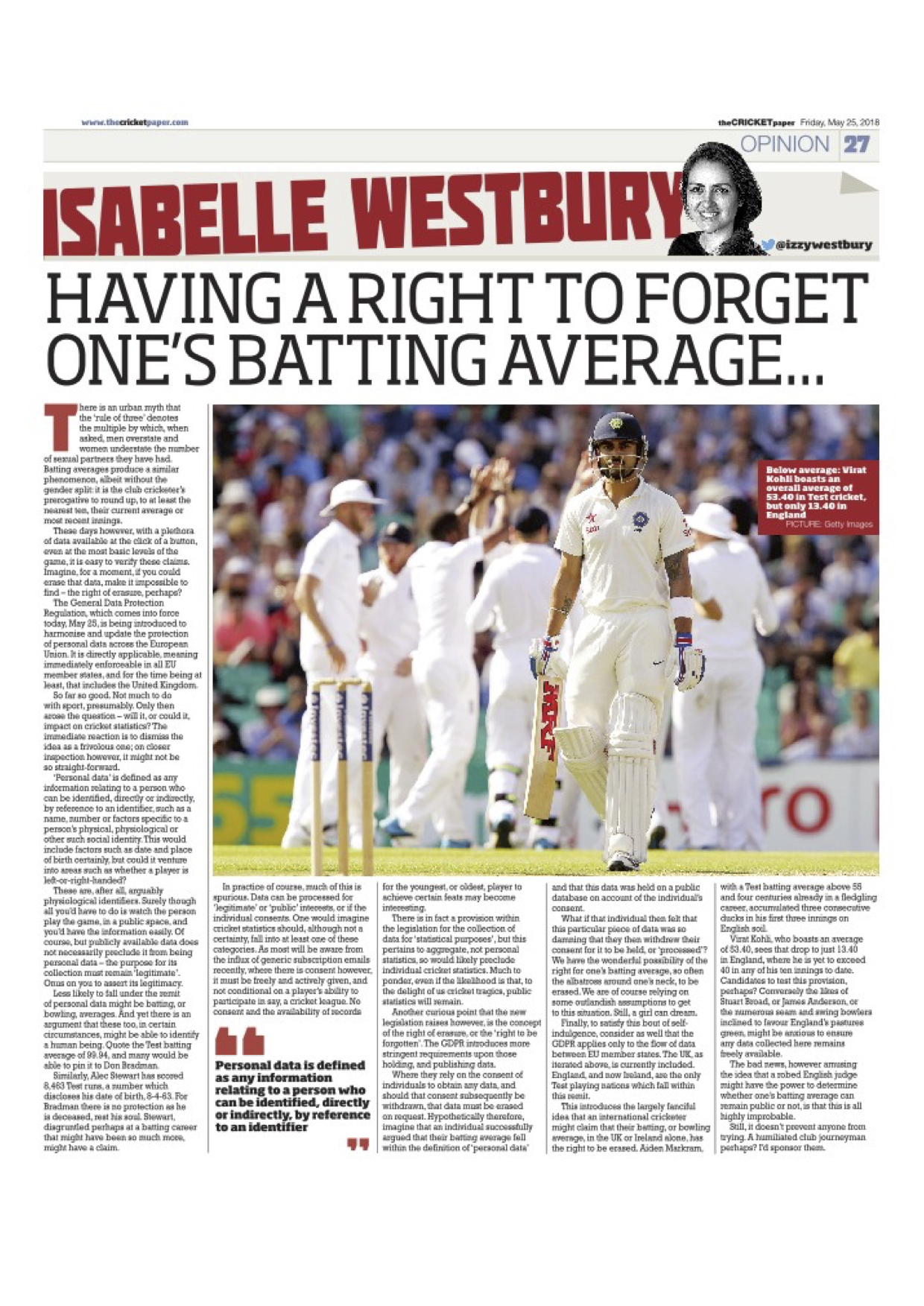 The Cricket Paper: Having a Right to Forget One’s Batting Average ...