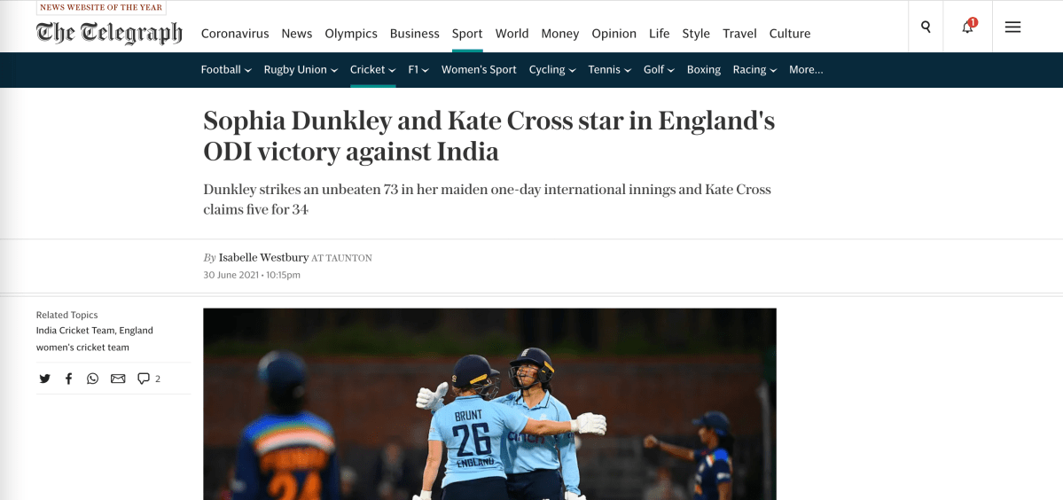 The Telegraph: Dunkley’s debut dominance continues – Isabelle Westbury